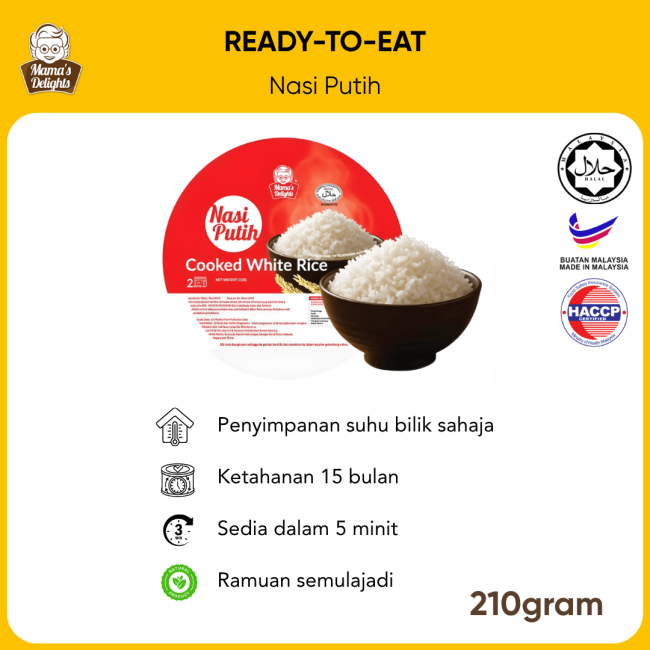 Ready-to-eat Nasi Putih | RTE Cooked White Rice (210gram)